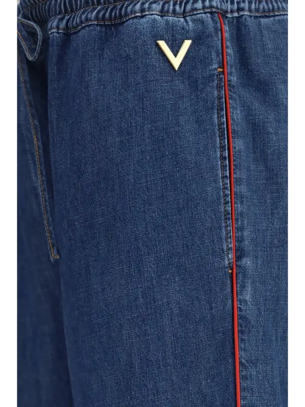 Valentino Garavani Lightweight Wide-leg Denim Pants With Red Side Stripe