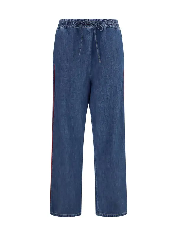Valentino Garavani Lightweight Wide-leg Denim Pants With Red Side Stripe - Blue