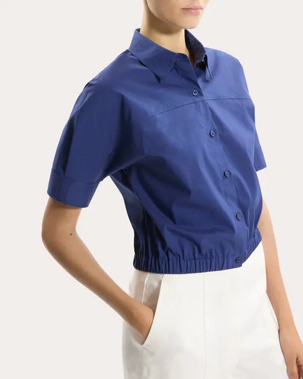 Theory Relaxed Poplin Elasticized Button-up Top