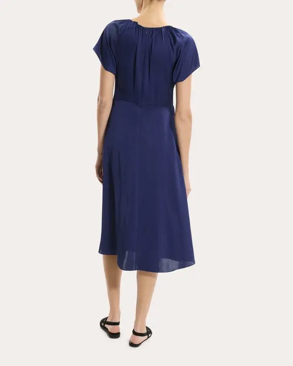Theory Satin Gathered Notch Midi Dress