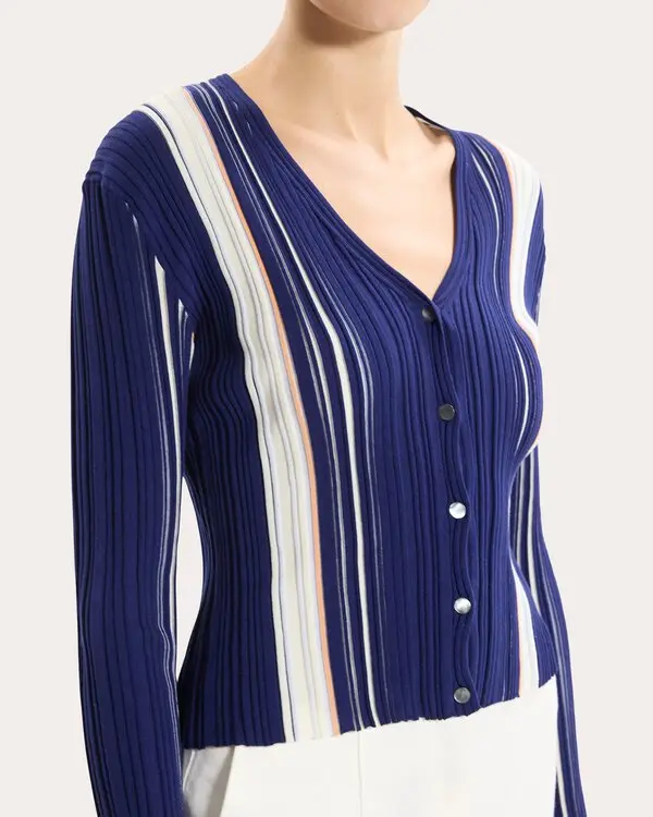 Theory Rib Knit Striped Cropped Cardigan
