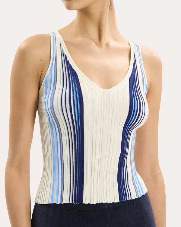 Theory Stripe Rib Knit Scoop Neck Tank Top Cotton/polyamide