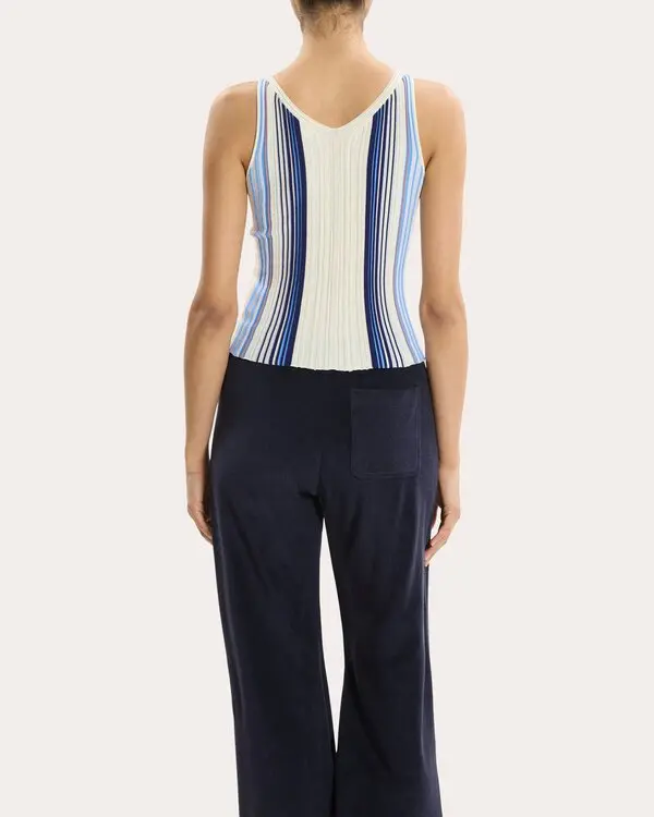 Theory Stripe Rib Knit Scoop Neck Tank Top Cotton/polyamide
