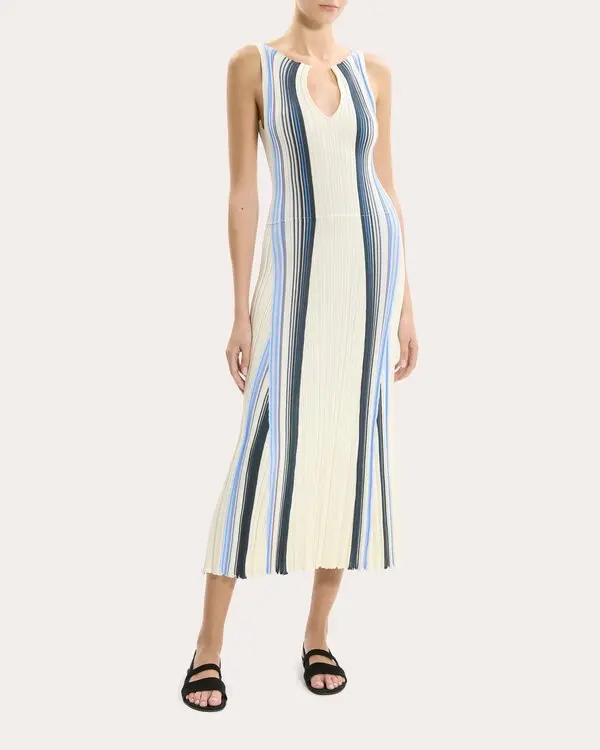 Theory Stripe Rib Knit Notched Tank Dress Cotton/polyamide - Multicolor