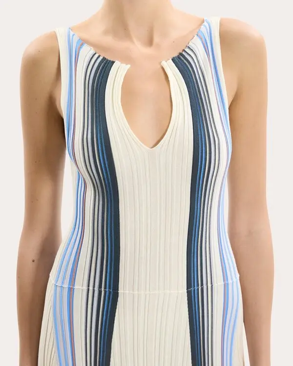 Theory Stripe Rib Knit Notched Tank Dress Cotton/polyamide