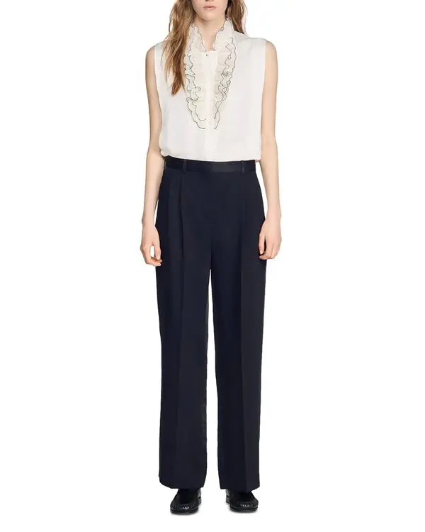 Sandro Mixed Media Satin Pants