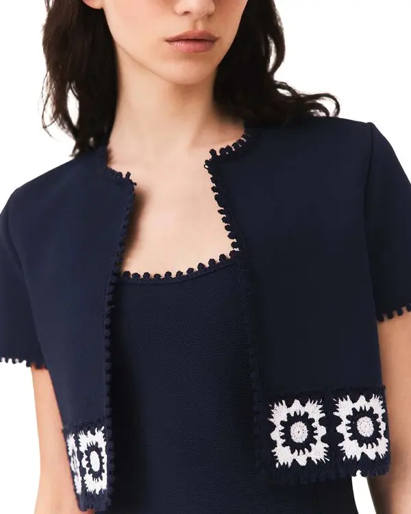 Maje Crochet Panel Cropped Cardigan