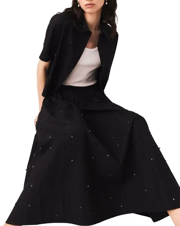 Maje Embellished Flared Midi Skirt