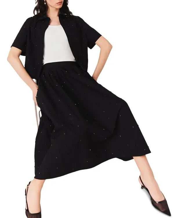 Maje Embellished Flared Midi Skirt