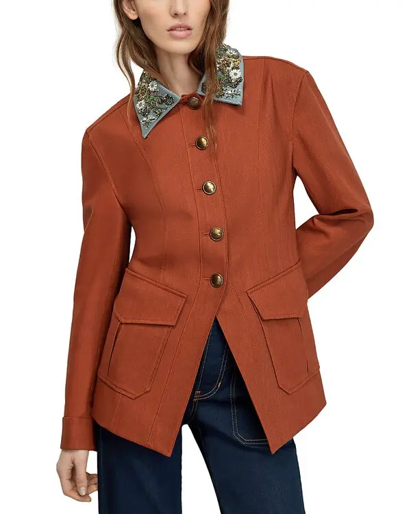 Veronica Beard Laramie Dickey Point Collar Jacket - Rust