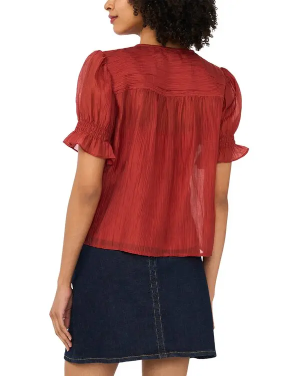 Vince Camuto Pintuck Puff Sleeve V Neck Top