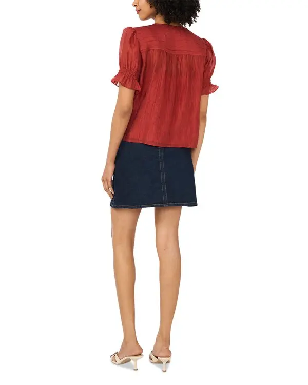 Vince Camuto Pintuck Puff Sleeve V Neck Top