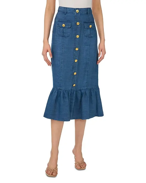 CECE DUPRAZ Denim Button Down Midi Skirt