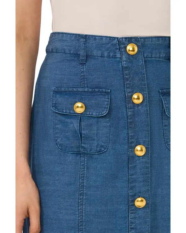 CECE DUPRAZ Denim Button Down Midi Skirt