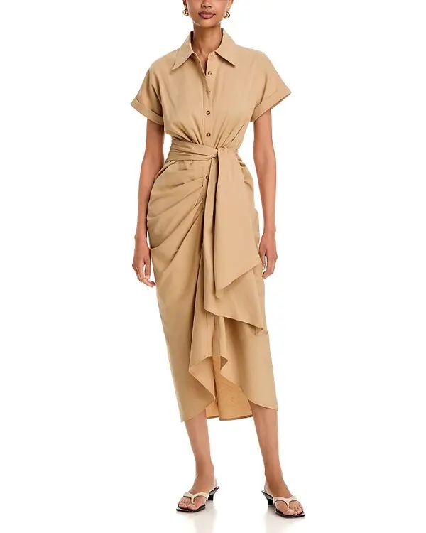 Aqua Tie Front Midi Shirt Dress