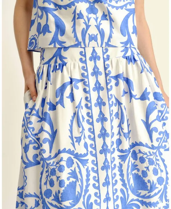 CARTOLINA Georgia Printed Midi Skirt - Provence Blue