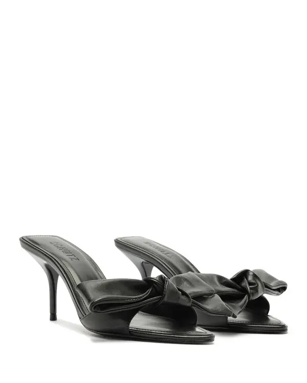 Schutz Elodie Leather Bow Sandals - Black