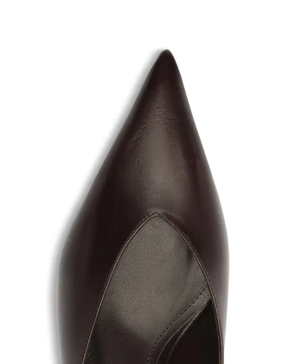Schutz Leather Mid Pointed Pumps - Dark Brown