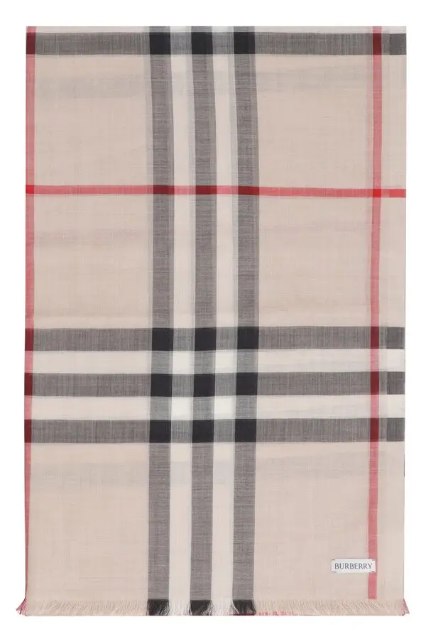 Burberry Wool & Silk Check Scarf 220x70 Cm For - Beige
