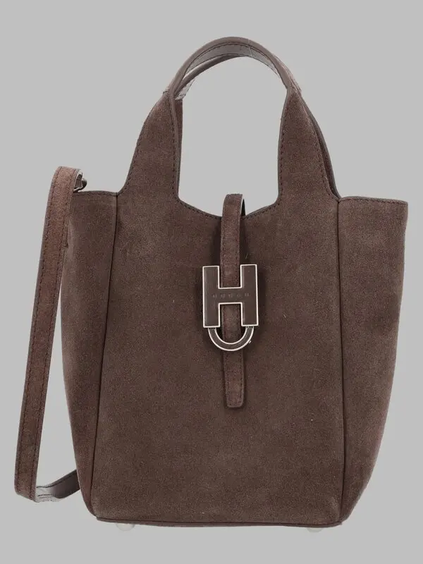 Hogan Mini Shopping Bag With Metal Logo - Brown