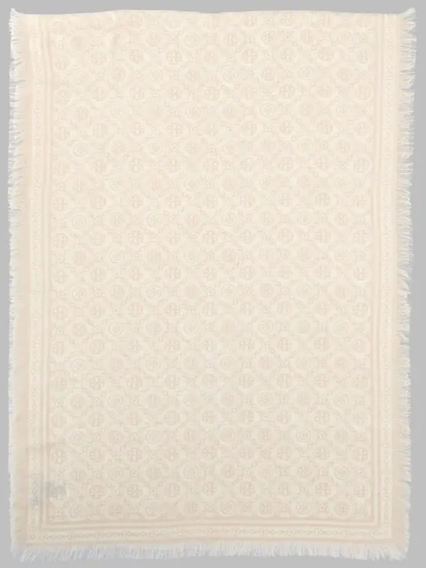 Tory Burch 177.5 X 62.7 Cm Wool-silk-cashmere Scarf With T Monogram For - Beige