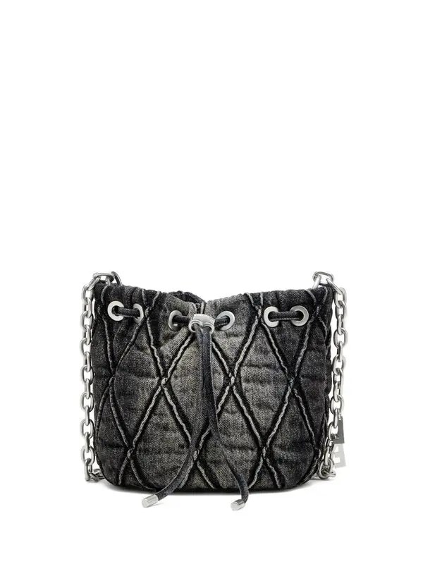 DIESEL® Quilted Bucket Handbag With Chain Shoulder Strap - Nero