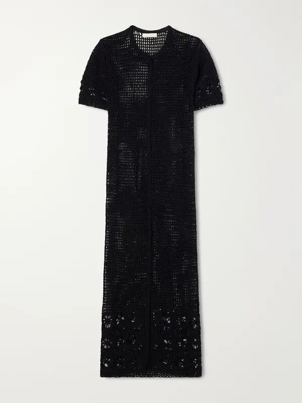 Unknown Poolside Crocheted Organic-cotton Coverup - Black