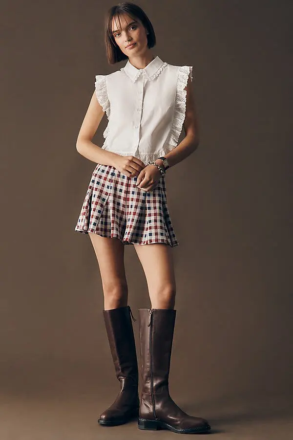 Maeve Godet Plaid Skort