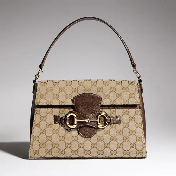Gucci Medium Top Handle Bag With Horsebit Gg Canvas