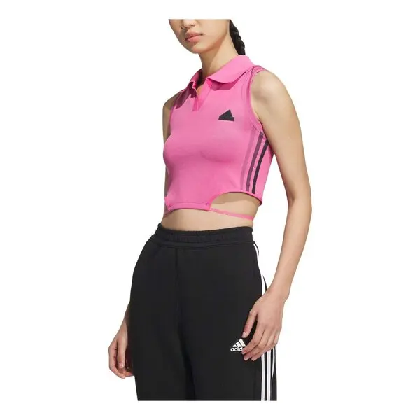 Adidas Sleeveless Cropped Polo Tank - Pink/black