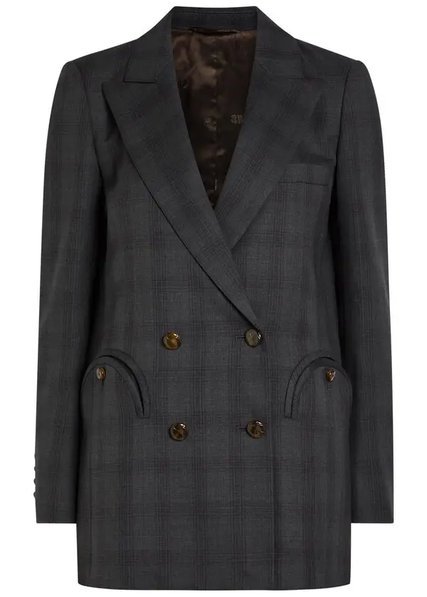 BLAZÉ MILANO Everyday Plaid Double-breasted Wool Blazer