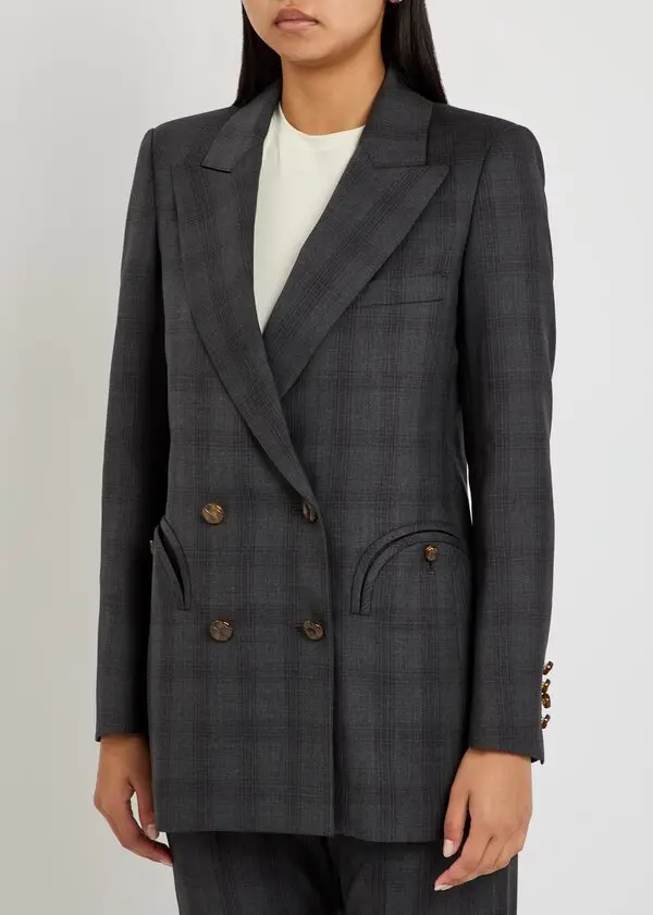 BLAZÉ MILANO Everyday Plaid Double-breasted Wool Blazer