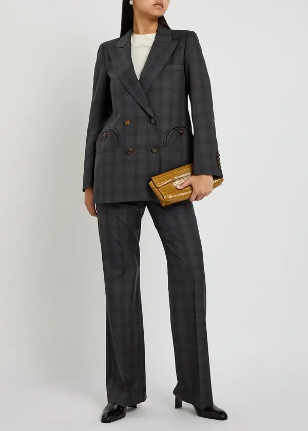 BLAZÉ MILANO Everyday Plaid Double-breasted Wool Blazer