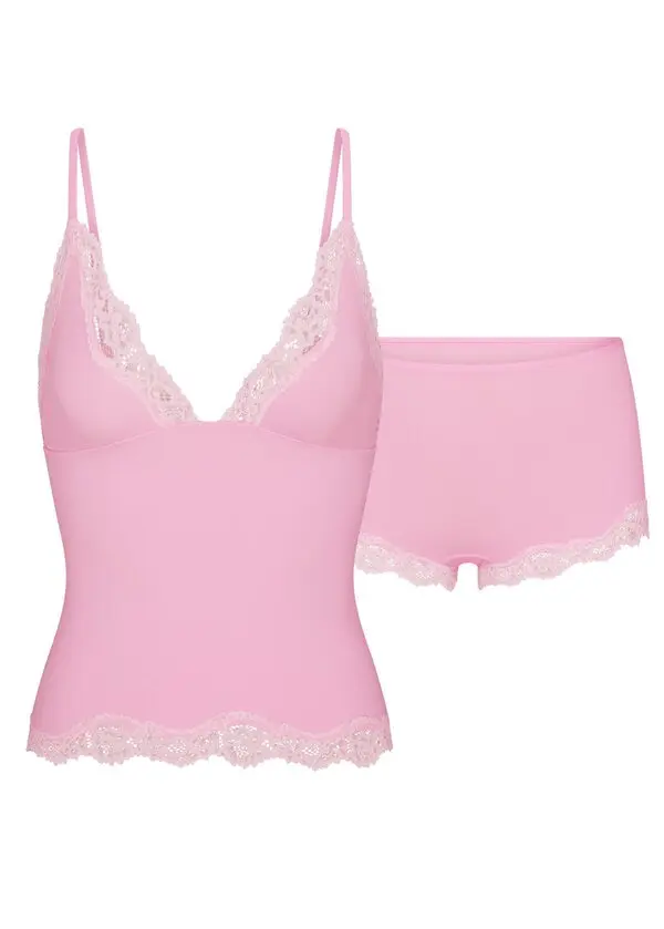 SKIMS Lace-trimmed Camisole And Shorts Set - Pink