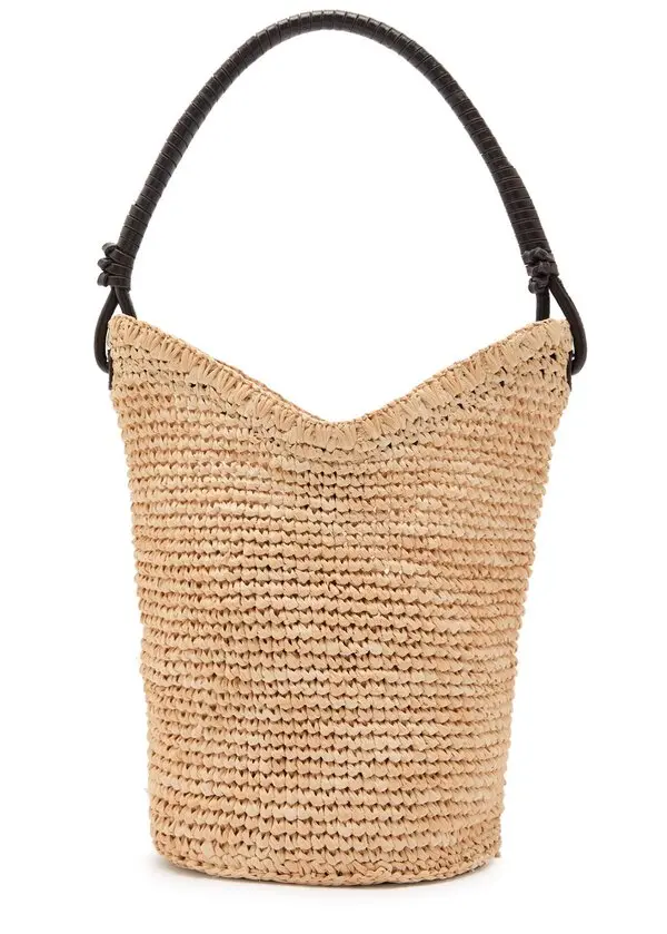 Staud Lani Leather And Raffia Bucket Bag