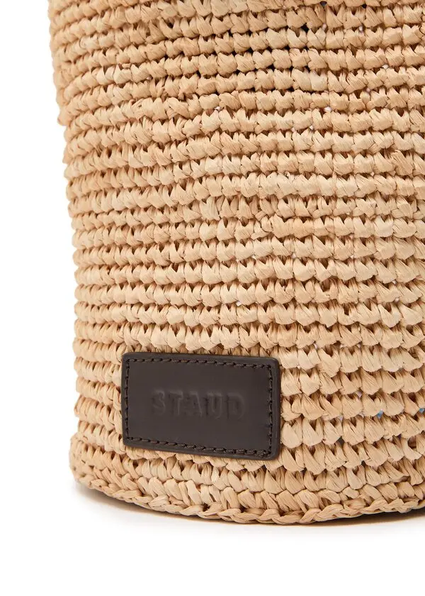 Staud Lani Leather And Raffia Bucket Bag