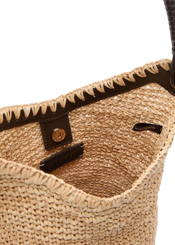 Staud Lani Leather And Raffia Bucket Bag