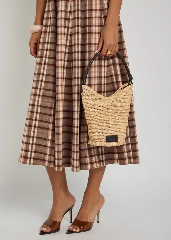 Staud Lani Leather And Raffia Bucket Bag