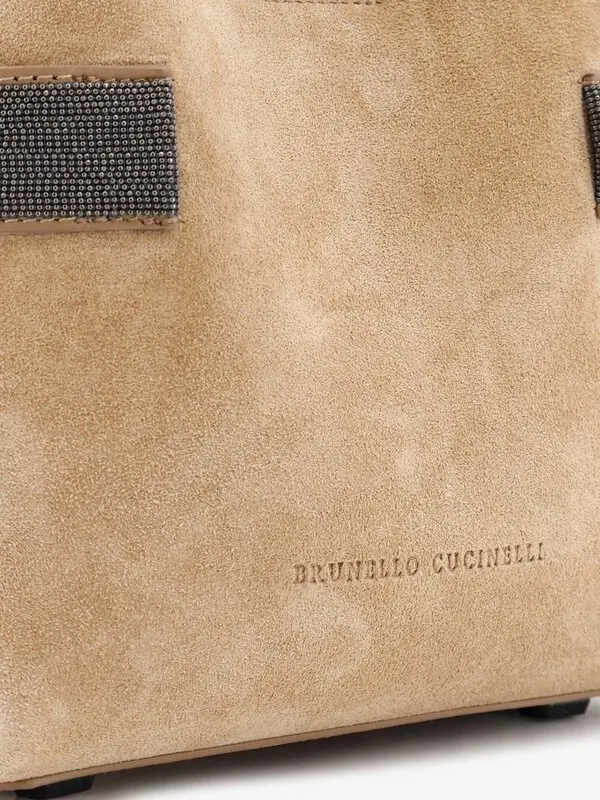 Brunello Cucinelli Suede Shoulder Bag With Monili Detail - Multicolor