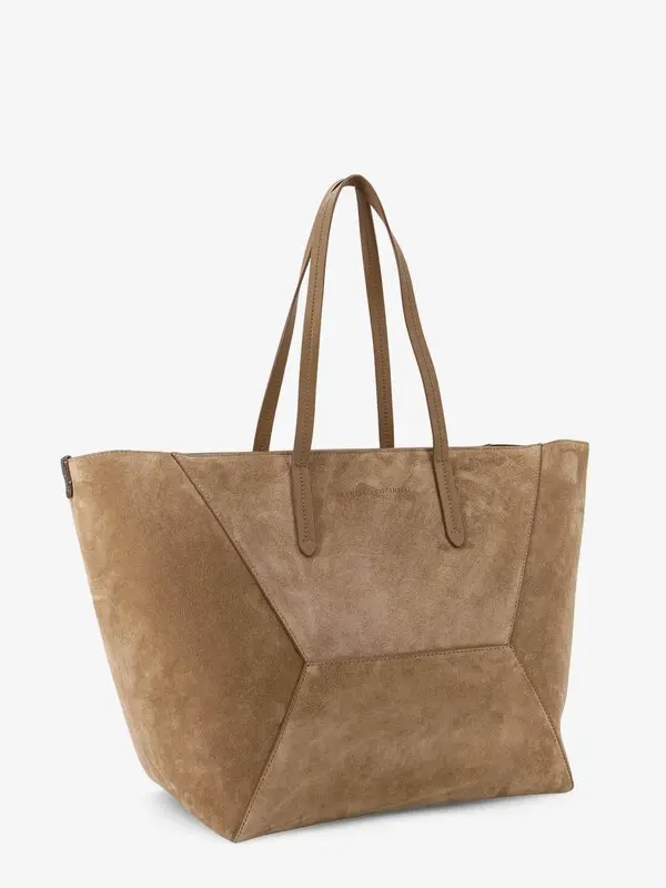 Brunello Cucinelli Suede Shoulder Bag With Engraved Logo - Multicolor