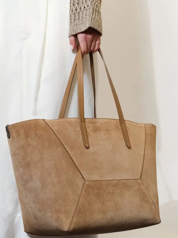 Brunello Cucinelli Suede Shoulder Bag With Engraved Logo - Multicolor