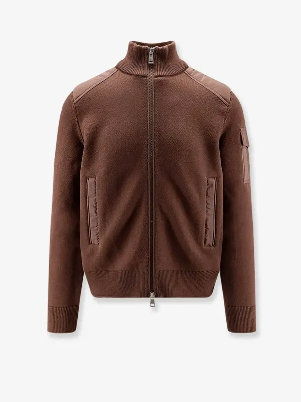 Moncler Virgin Wool Cardigan With Logo Patch - Multicolor