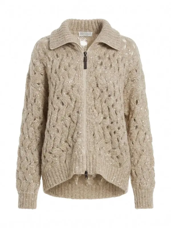 Brunello Cucinelli Merino Zip-up Cardigan With Sequins - Multicolor