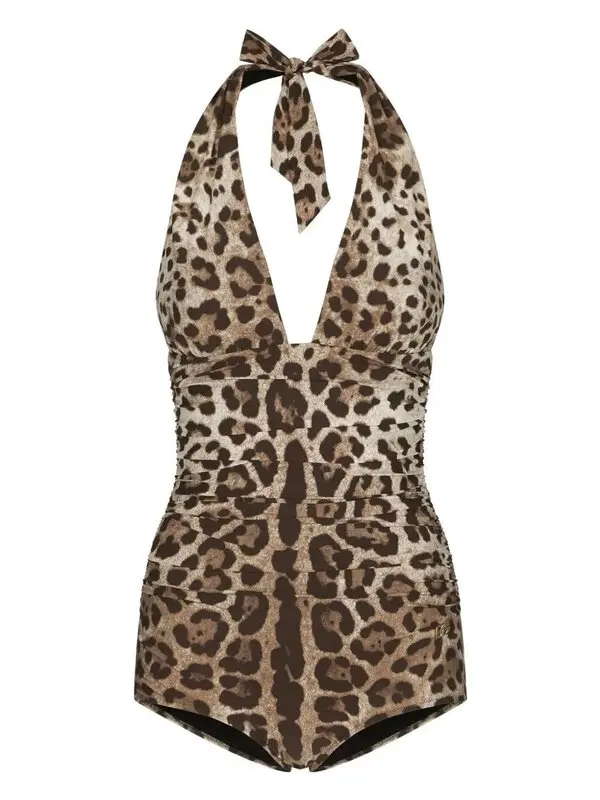 Dolce & Gabbana Leopard-print Halterneck One-piece Swimsuit - Multicolor