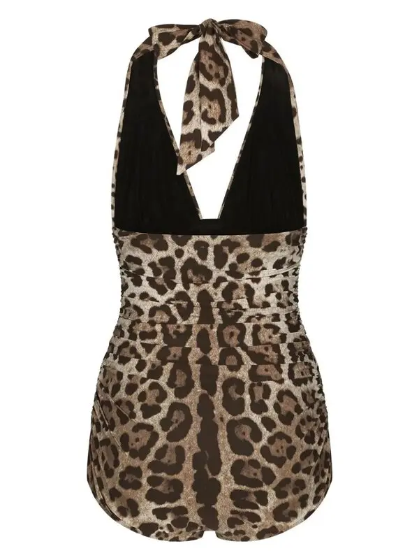Dolce & Gabbana Leopard-print Halterneck One-piece Swimsuit - Multicolor