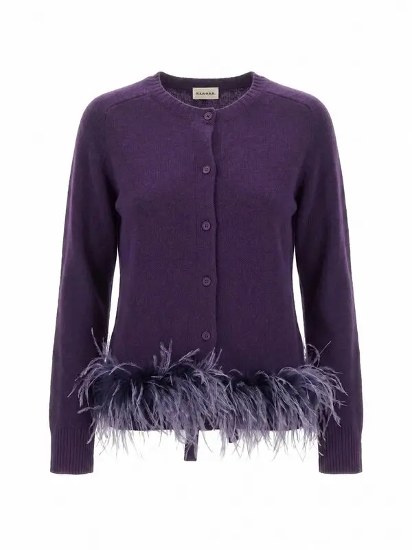 P.a.r.o.s.h Wool Cardigan With Feather Trim - Multicolor