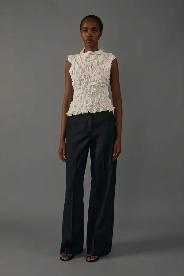 HEIRLOME Sloane Mock-neck Popcorn Top In Silk Crepe - Ivory