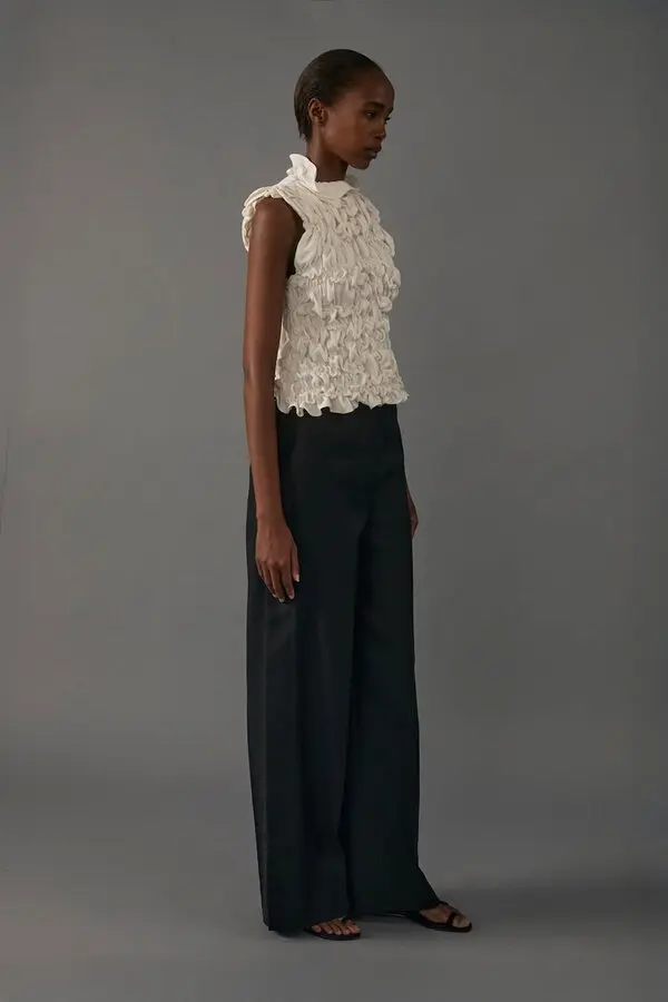 HEIRLOME Sloane Mock-neck Popcorn Top In Silk Crepe - Ivory
