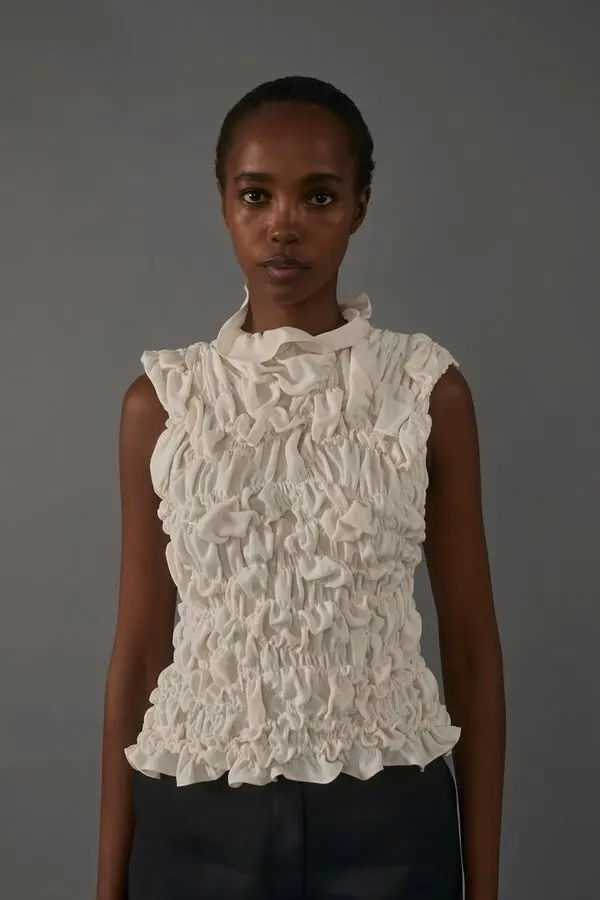 HEIRLOME Sloane Mock-neck Popcorn Top In Silk Crepe - Ivory
