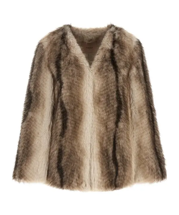 TWINSET V-neck Striped Fur Garment